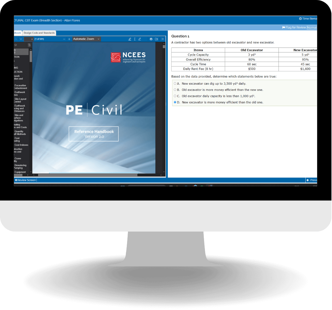 PE CBT Simulator Mockup 1 | Civil Engineering Academy